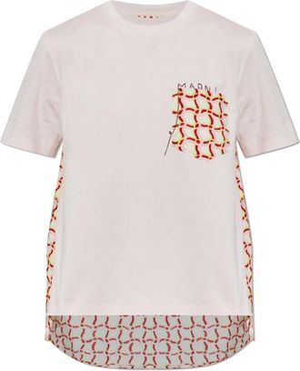 Marni Femme, Tops, Rose, Taille: 38 FR T-shirt imprim&eacute; avec poche arri&egrave;re