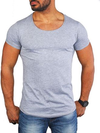 Young & Rich T-Shirt Herren Uni Basic rundhals Ausschnitt vintage Look Unterziehshirt 1702 Rundhalsauschnitt unifarben kurzarm slim fit