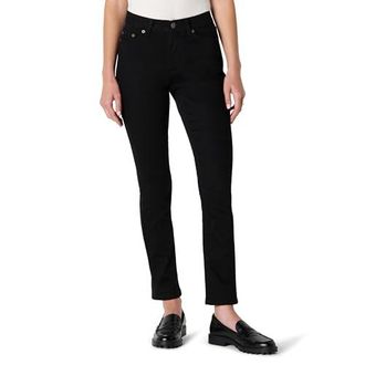 Amazon Essentials Jean Jambes Droites, Coupe Ajust&eacute;e et Taille Mi-Haute, &Eacute;lasticit&eacute; Moyenne Femme, Noir, 38-40