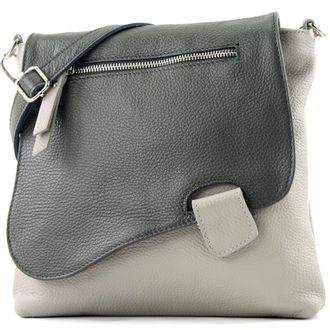 modamoda.de T146 - ital. Umh&auml;ngetasche Schultertasche aus Leder, Farbe:Grau/Dunkelgrau2021