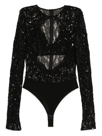 Nissa body en dentelle à sequins - Noir