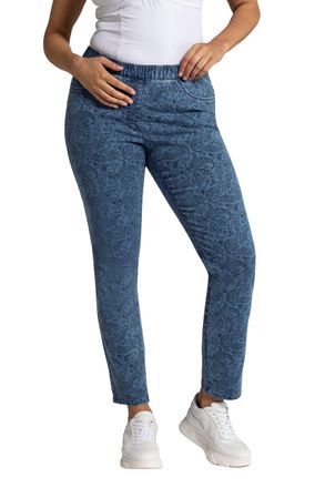 Ulla Popken Damen met paisley-print, Jeggings mit Paisleydruck SIENNA, Blue Denim, 44 Gro&szlig;e Gr&ouml;&szlig;en EU