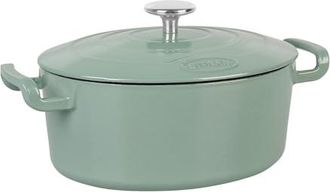 Sitram Sitrabella 715405 Schmortopf, oval, aus emailliertem Gusseisen, Länge 26 cm, 4 l, außen emailliert, Salbeigrün, innen weiß, für alle Wärmequellen eins