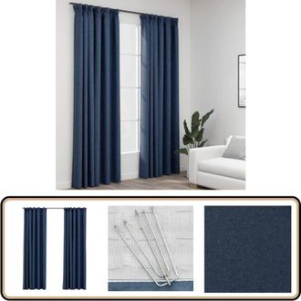 vidaXL Verdunkelungsvorh&auml;nge Haken Leinenoptik 2 Stk. Blau 140x225cm - Verdunkelungsvorh&auml;nge - Leinenlook - Blaue Vorh&auml;nge - Wohnraumdekoration