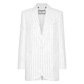 Philipp Plein Cady Blazer Crystal Pinstripe - - Jackets - Damen - Wei&szlig; - XS