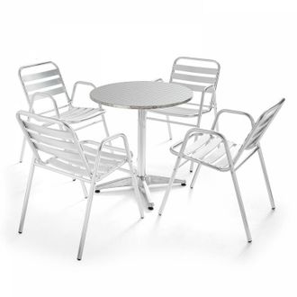 Oviala Table de jardin ronde en aluminium et 4 fauteuils