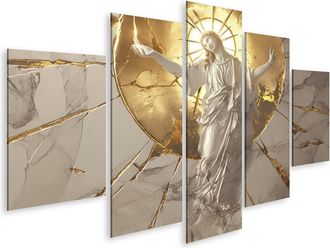 Islandburner Bild auf Leinwand Goldene Strahlenfigur auf Marmorbasis für Wohnzimmer Kunstliebhaber Galerie Bilder Wandbilder Poster