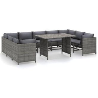 vidaXL 10-tlg. Garten-Lounge-Set mit Kissen Poly Rattan Grau - Vidaxl