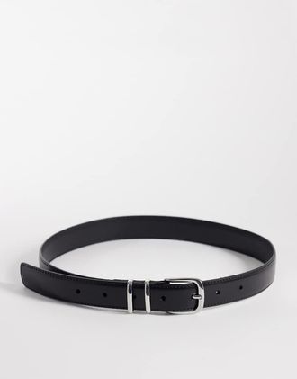 Arket Ceinture en cuir v&eacute;ritable de qualit&eacute; sup&eacute;rieure avec boucle dor&eacute;e - Noir