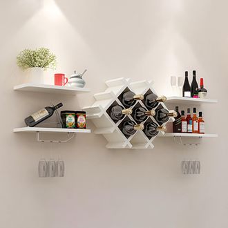 Generic Weinregal Holz, Wandregal für Spirituosen, Kreatives Styling, 7-Raster-Design, Robust und Langlebig, Geeignet für Wohnzimmer, Esszimmer, Weinkeller(Wh