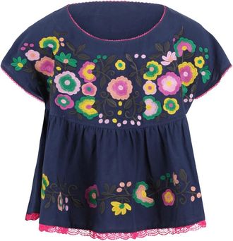 Jovonna London Femme, Blouses et Chemises, Bleu, Taille: 36 FR Haut Brod&eacute; de Fleurs