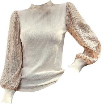 Generic Pull décontracté surdimensionné en tricot à paillettes pour femme - Chemisier à paillettes scintillantes - Manches longues - Haut habillé pour fête, b