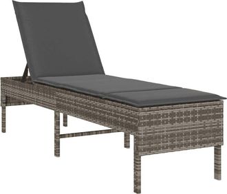 vidaXL Sonnenliege mit Auflage Grau 55x200x44 cm Poly Rattan - Vidaxl