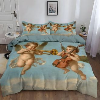 Generic 3-Teilig Bettwäsche Set Retro-Malerei Mikrofaser Bettbezüge Für Kinder Und Teenager, Engel Flauschig Hypoallergen Bettwäsche-Set 155 X 220 cm Mit 2 Ki