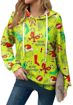 Generic Le Grinch Sweat A Capuche Femme Pulls Chaud Costume Vetement Noel Christmas Pyjama Adulte Vêtements 2025 Pilou Pull The Femmes Moche De Deguisement Po