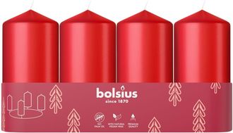 Bolsius Bolsius - Adventszeit- Stumpenkerze - rot - 10cm - 4-Pack - Dekorative Kerze - Mit nat&uuml;rlichem Pflanzenwachs - Ohne Palm&ouml;l