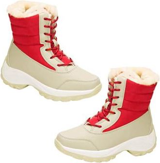 FOMIYES Bottes de Neige Chaudes pour Femmes &agrave; Lacets Bottines DHiver Doubl&eacute;es de Fausse Fourrure Rouge Semelle Antid&eacute;rapante en Caoutchouc Hauteur Moyenne Tai