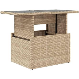 vidaXL Gartentisch mit Glasplatte Beige 100x55x73 cm Poly Rattan - Vidaxl