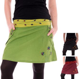 vishes Alternative Bekleidung - Bestickter Baumwollrock mit Blumen gr&uuml;n 42