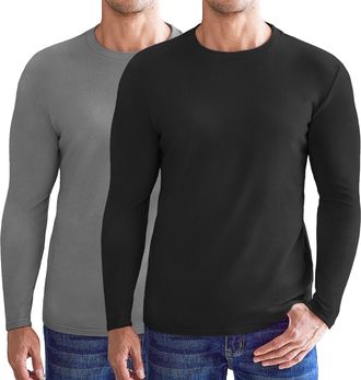 Ekouaer 1er/2er Pack Langarmshirt Herren Thermo Oberteil Winter Thermounterwäsch, Schwarz + Grau, XXL