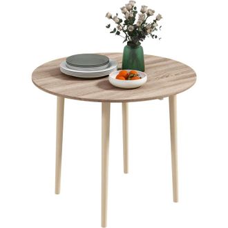 HOMCOM Table ronde de salle &agrave; manger cuisine pliable 2 abattants &oslash; 89 cm bois de pin aspect ch&ecirc;ne clair