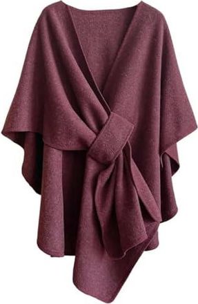 Generic The Fleece Drape Ch&acirc;le Poncho Doux Ouvert sur le Devant Femme &Eacute;l&eacute;gant Ch&acirc;le Wrap Pull pour Printemps Automne Hiver, bordeaux, Taille unique