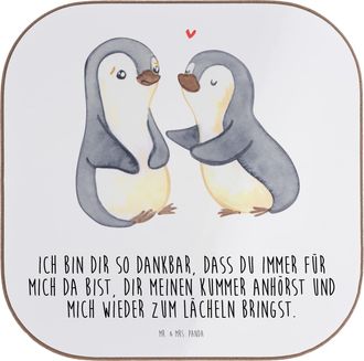 Mr. & Mrs. Panda bieruntersetzer Pinguine tr&ouml;sten - Geschenk, Tassen Untersetzer, Coaster, f&uuml;r Freundin, Tassenuntersetzer, Holzuntersetzer, Jahrestag, Gl&auml;ser, Hochzei