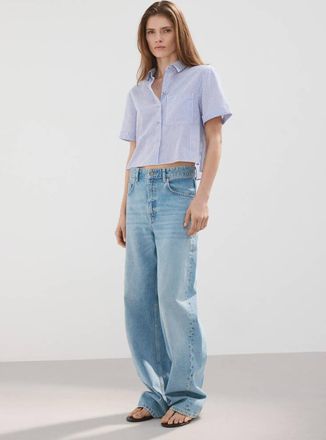 Mango Chemise rayures manches courtes bleu ciel - Femme - XS - MANGO