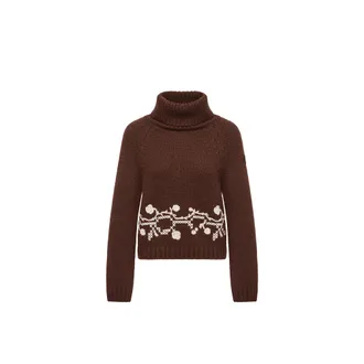 Moncler Moncler Pull &Agrave; Col Roul&eacute; Brod&eacute; En Alpaga M&eacute;lang&eacute;, Femme, Marron, Taille: Xl
