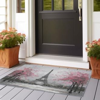 Generic Tapis de Passage Couloir Long Tour Eiffel, cerisiers en Fleurs, Romance Cuisine Devant Evier Antid&eacute;rapant 60x180 cm Absorbant Tapis d Entree Interieur