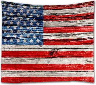 A.Monamour Wandteppiche Amerikanische Nationalflagge Uns Flagge Druck Auf Alten Holzbohlen Gemalt Holz Textur Stoff Wandbehang Tapisserie Vorhänge Tischdecke Bet