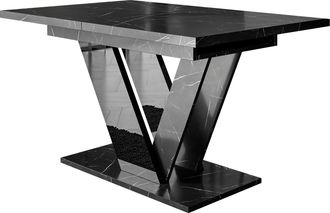 Mirjan24 Tisch für Esszimmer Ditenti, Rechteckiger Esstisch, Praktischer Auszugstisch 120/160, Küchentisch, Esszimmertisch, Ausziehtisch (Marmor Black Royal/Sc