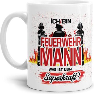 Tassendruck Berufe Tasse mit Spruch - Ich Bin Feuerwehrmann, was ist Deine Superkraft? - Feuerwehr-Tasse, Geschenk für Feuerwehrmänner, Kollegen, Arbeit - Keramik