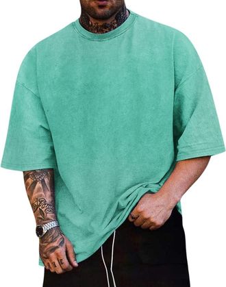 Minetom Herren Sommer T-Shirt Oversize Fit Kurzarm Oberteil Mit Rundhals Retro Washed Weit Geschnittenes Tee Einfarbig Basic Shirt T Shirts M&auml;nner Longshirt A