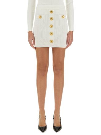Balmain Knit Viscose Skirt - White