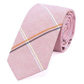 DonDon Fine cravate de coton avec rayures pour hommes 6 cm - rose pastel rayé