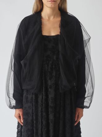 Meimeij Cropped-Top aus Schurwolle und T&uuml;ll mit drapierten langen &Auml;rmeln