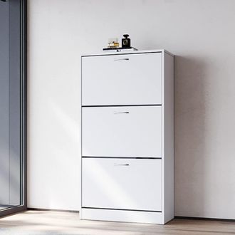 Sonni Schuhschrank Weiss Schmal, Tiefe 30 cm, mit 3 Klappen, mit 3 verstelbaren Einlegeböden, maximal 27 Paar Schuhe aufnehmbar, B63xT30xH120cm