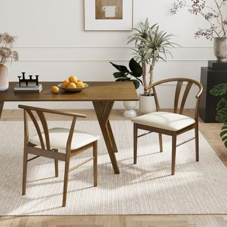 Round Hill Furniture Lavin Wishbone Esszimmerst&uuml;hle, 2er Set, Walnuss