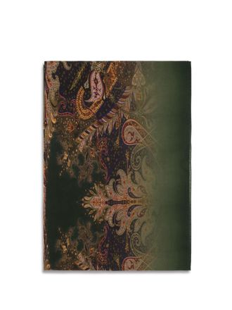 Etro Mens Scarf Orfeo Modal Green Print On Background Scarfs