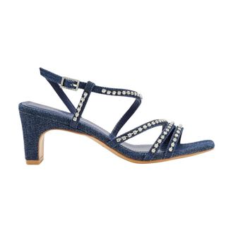 Cosmoparis Femme, Chaussures, Bleu, Taille: 39 EU Sandales &agrave; Talons en Denim avec Ornements de Strass