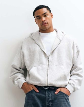 Abercrombie & Fitch essential Kapuzenpullover mit Rei&szlig;verschluss in Hellgrau