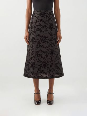 Alberta Ferretti Jupe midi &eacute;vas&eacute;e en m&eacute;lange de soie &agrave; imprim&eacute; floral et taille haute