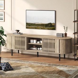 Generic Niedriger TV-St&auml;nder 160x40x47 cm - 2 Durchbrochene Holzt&uuml;ren, naturfarben, 5 Fu&szlig; - Kann einen Fernseher bis zu 65 Zoll (165 cm) tragen