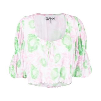 Ganni Georgette-Bluse mit Falten und U-Ausschnitt - - Blouses & Shirts - Damen - Mehrfarbig - XS