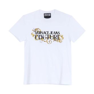 Versace Jeans Couture Baroque Logo Print T-Shirt - - Tops - Herren - Wei&szlig; - 2XL