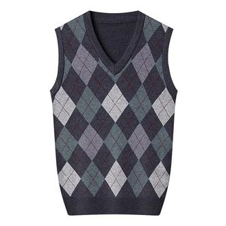 Generic Gilet Homme sans Manche- Pull Col V Grande Taille Imprim&eacute; &agrave; Carreaux en Losange Slim Casual Sweater Chic Et &Eacute;l&eacute;gants Confortable Temp&eacute;rament Polyvalen