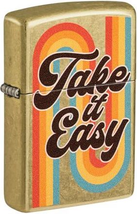 Zippo Sturmfeuerzeug - Take it Easy - Gold mit Street Brass Finish, Color Image - Nachf&uuml;llbar - Wiederverwendbar - Windfestes Design - Geschenkbox - Made in