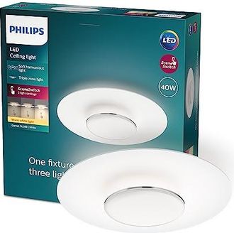 Philips LED SceneSwitch Garnet Deckenleuchte (40 W), LED Leuchte mit drei Dimmstufen und warmweißem Licht, LED Beleuchtung mit EyeComfort, weiß