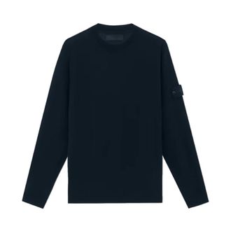 Stone Island Homme, Sweatshirts et sweats &agrave; capuche, Bleu, Taille: M Pull &agrave; col rond c&ocirc;tel&eacute; en bleu clair